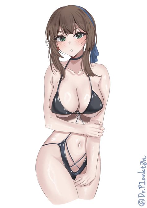 Rule 34 Absurdres Bikini Black Bikini Blue Hairband Blush Breasts Brown Hair Cleavage Dr