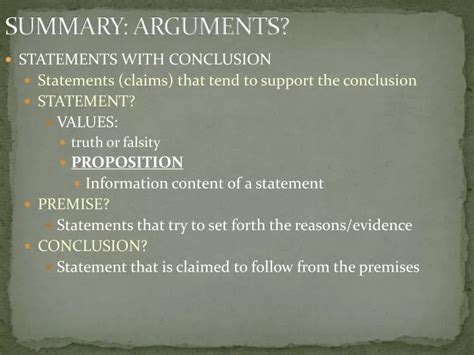 PPT SUMMARY ARGUMENTS PowerPoint Presentation Free Download ID