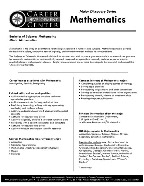 Mathematics Major Discovery Series Bachelor Of Science Mathematics