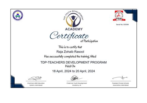 Teachers Development Program Certificate Raja Zohaib Rasool