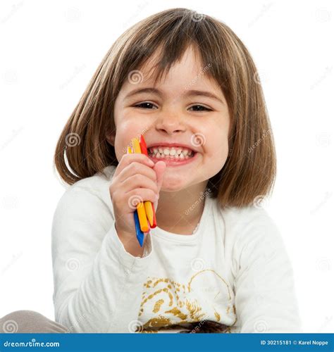 Happy Girl With Crayons Stock Image Image Of Beauty 30215181