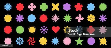 트렌디한 추상적인 꽃 모양 기하학적 모양 별 꽃 하트는 고립된 배경에 장난기 넘치는 스타일로 표현되어 있습니다 스티커 포스터
