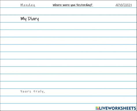 Diary Entry Live Worksheets