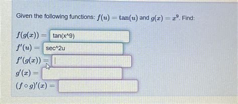 solved given the following functions f u tan u ﻿and