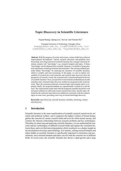 Pdf Topic Discovery In Scientific Literature