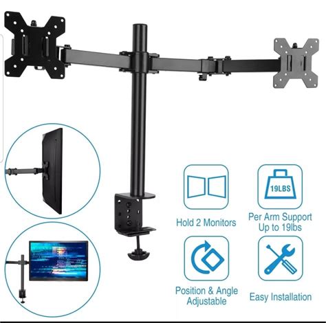 Double Monitor Bracket Mount C Clamp And Grommet Desktop Fixture