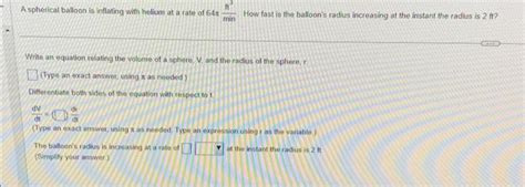 Solved Write An Equation Relating The Volume Of A Sphere V Chegg
