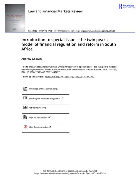 Introduction To The Twin Peaks Model Of Financial Regulation And Reform