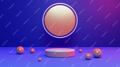 80년대 사이버 네온 배경이 있는 3d 받침대 또는 연단 모형 제품 쇼케이스를 위한 빈 플랫폼 프리미엄 사진