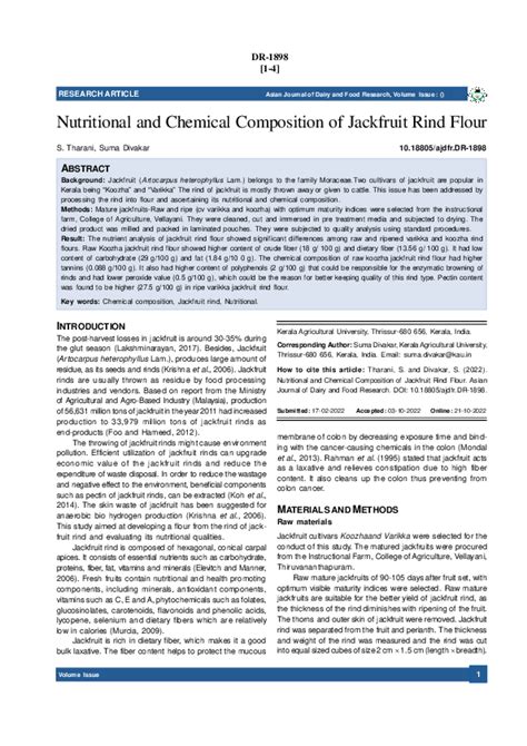 Pdf Nutritional And Chemical Composition Of Jackfruit Rind Flour