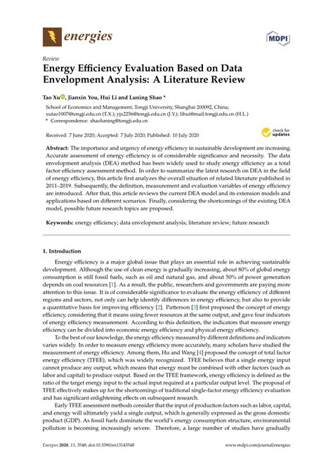 pdf energy efficiency evaluation based on data envelopment analysis