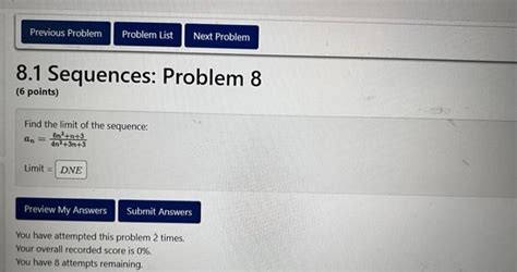 solved 8 1 sequences problem 8 6 points find the limit of