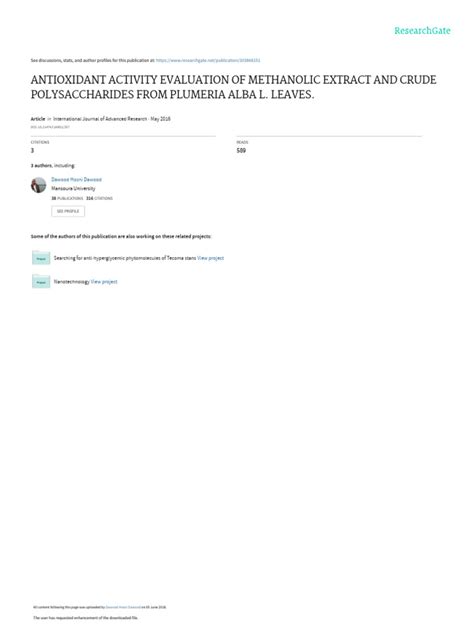 Antioxidant Activity Evaluation Of Methanolic Extr Pdf Polyphenol High Performance Liquid