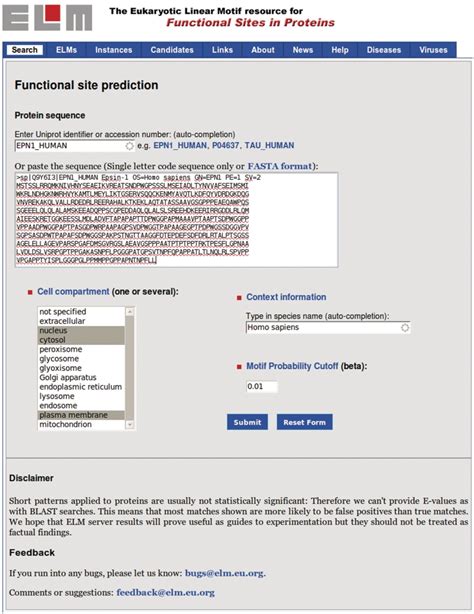 Elm Start Page The User Can Submit A Query Sequence To The Motif Download Scientific Diagram