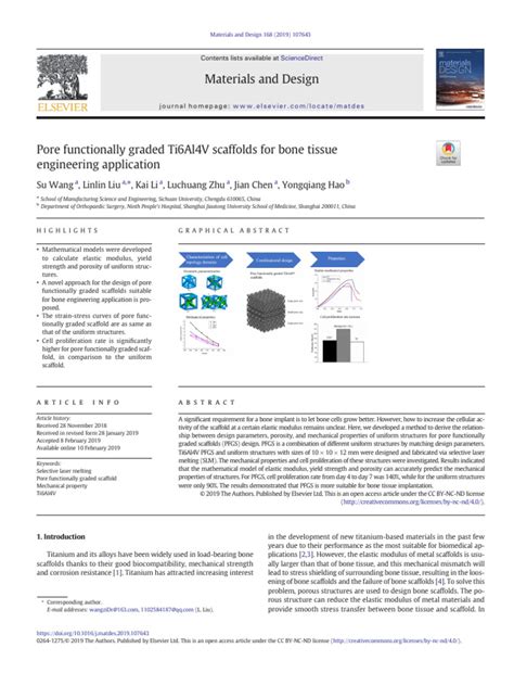 Pore Functionally Graded Ti6al4v Scaffolds For Bone Tissue Engineering Application Pdf