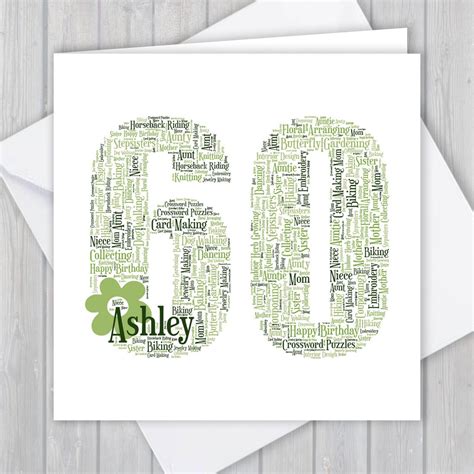 Personalized 60th Birthday Card Custom Word Art Keepsake Gcf060 Etsy