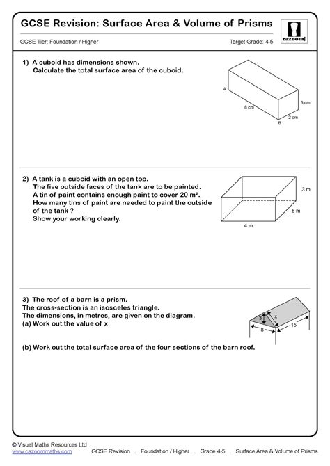 Volume And Surface Area Of Rectangular Prisms Worksheet 7th