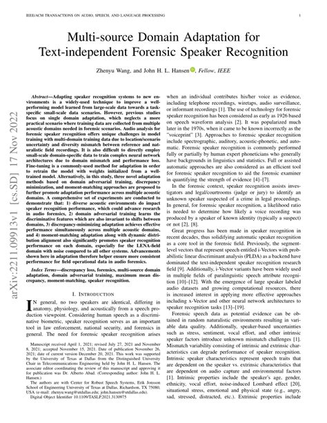 PDF Multi Source Domain Adaptation For Text Independent Forensic Speaker Recognition