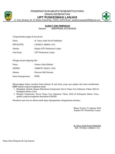 Surat Izin Pimpinan Enumerator Pdf