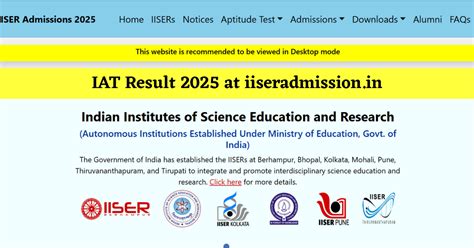 Iat Result 2025 Iiser Aptitude Test Scorecard Released At Check Counselling