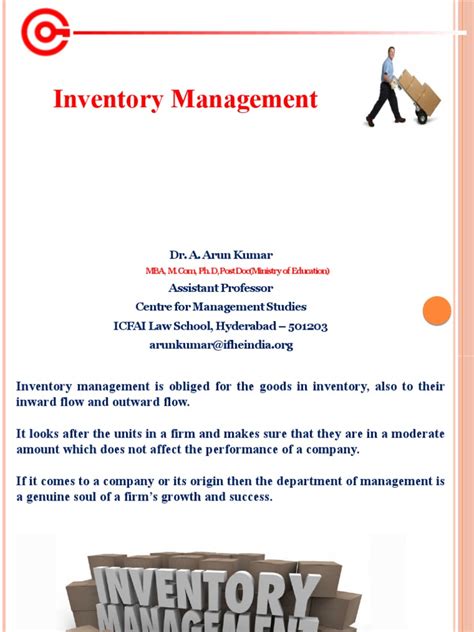 Inventory Management Dr Arun Kumar Pdf Enterprise Resource Planning Inventory