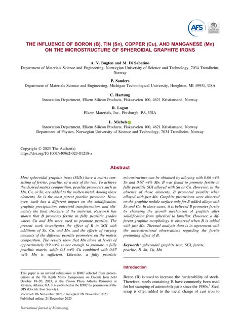 Pdf The Influence Of Boron B Tin Sn Copper Cu And Manganese Mn On The