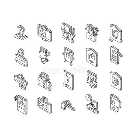 Home Security Device Collection Isometric Icons Set Vector Stock Vector
