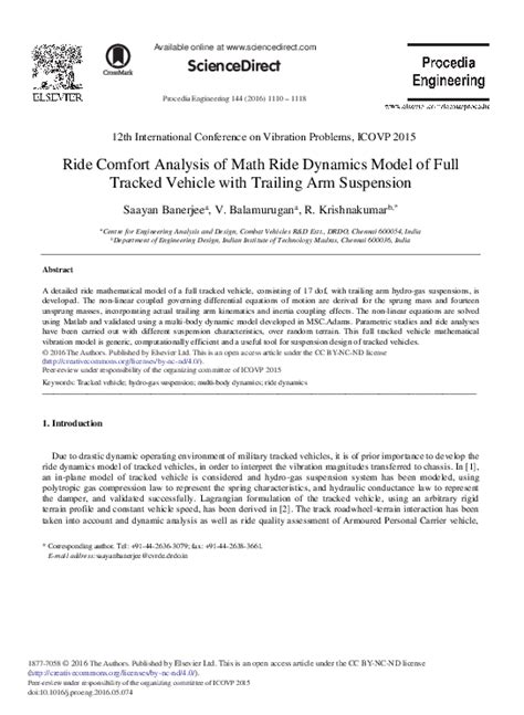 Pdf Ride Comfort Analysis Of Math Ride Dynamics Model Of Full Tracked Vehicle With Trailing