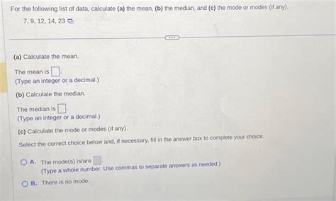 Solved For The Following List Of Data Calculate A The Chegg Com