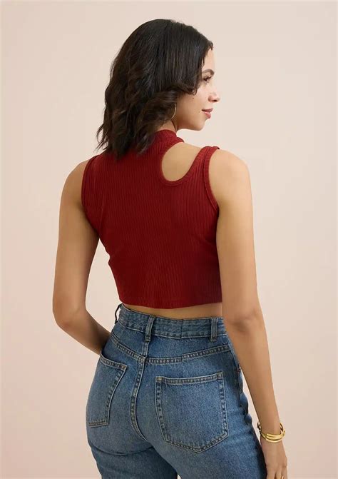 Buy Burgundy Cut Out Crop Top For Women Online Ishqme