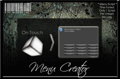 Second Life Marketplace Primlords™ Menu Creator Engine Script Full Perm True Quality