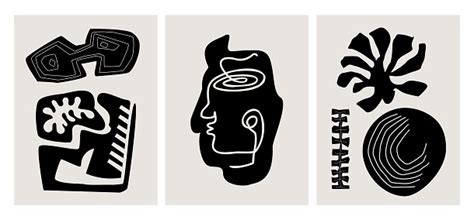 추상적 인 모양과 형태 현대 벽 예술 포스터 세트 벡터 일러스트 레이 션 그래픽 프린트 리노컷에 대한 스톡 벡터 아트 및 기타 이미지 리노컷 장식용 조각상 모양