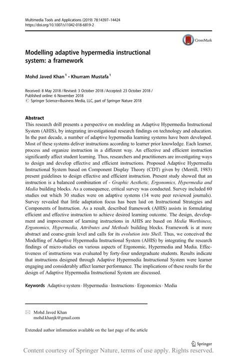Modelling Adaptive Hypermedia Instructional System A Framework