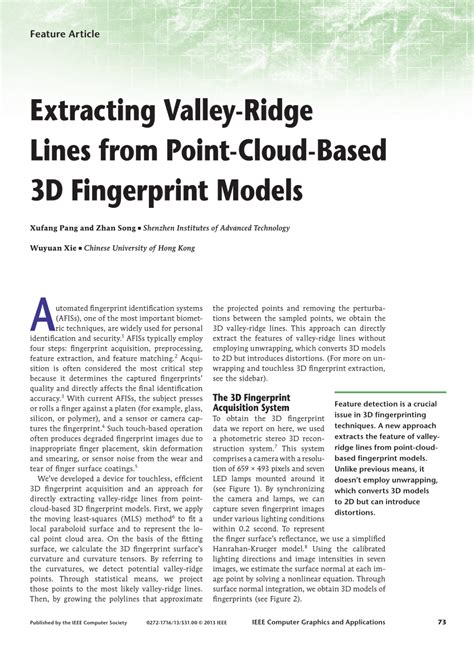 Pdf Extracting Valley Ridge Lines From Point Cloud Based 3d Fingerprint Models