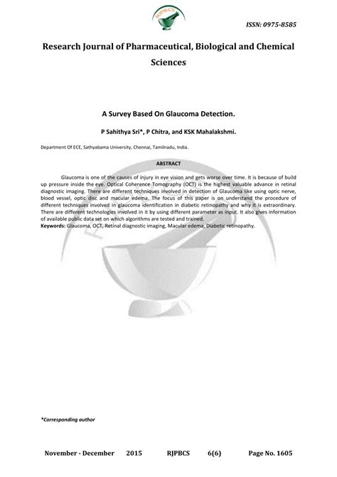 PDF A Survey Based On Glaucoma Detection