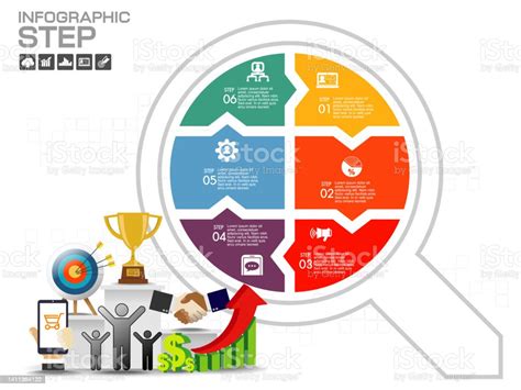 비즈니스 데이터 프로세스 차트입니다 단계 옵션 부품 또는 프로세스가 있는 다이어그램 프레젠테이션을 위한 비즈니스 템플릿입니다 그래프의 추상적인 요소 인포 그래픽에 대 한