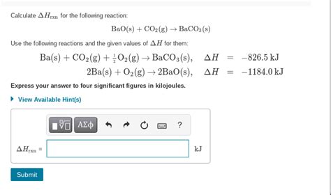 solved calculate ahxn for the following reaction bao s