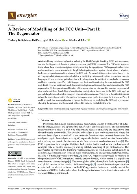 PDF A Review Of Modelling Of The FCC UnitPart II The Regenerator