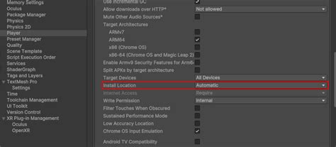 corriger le problème android install location auto pour meta quest avec unity 2022 2