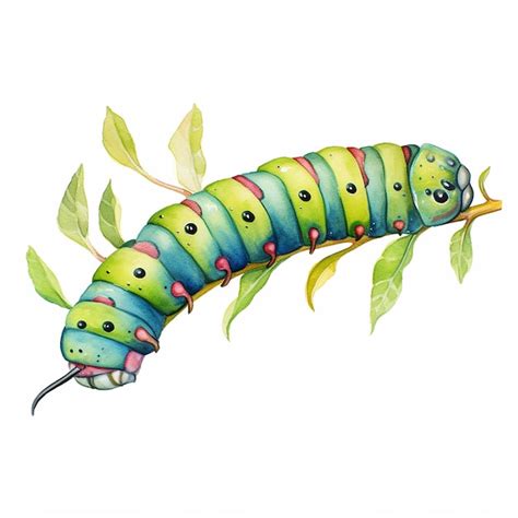 수채화 애벌레 투명 배경 프리미엄 사진