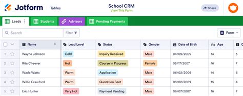 School Crm Template Jotform Tables Worksheets Library