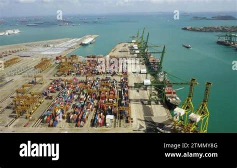 2020 01 02 singapore drone aerial view 4k footage of shipping containers in port of singapore