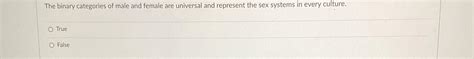 Solved The Binary Categories Of Male And Female Are