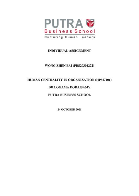 Hpm7101 Individual Assignment Wong Zhen Fai Pbs20301272 Individual