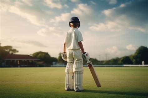 Premium Photo Young Boy Playing Cricket With A Bat