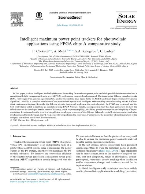 Intelligent Maximum Power Point Trackers For Photovoltaic Pdf Field