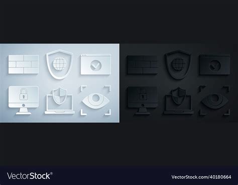 Set Laptop Protected With Shield Secure Your Site Vector Image
