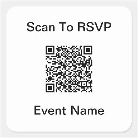 Scan QR Code To RSVP Event Name Text Template Square Sticker Zazzle
