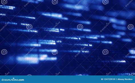 Blue Hexadecimal Symbols Flashing On Computer Screen 3d Rendering