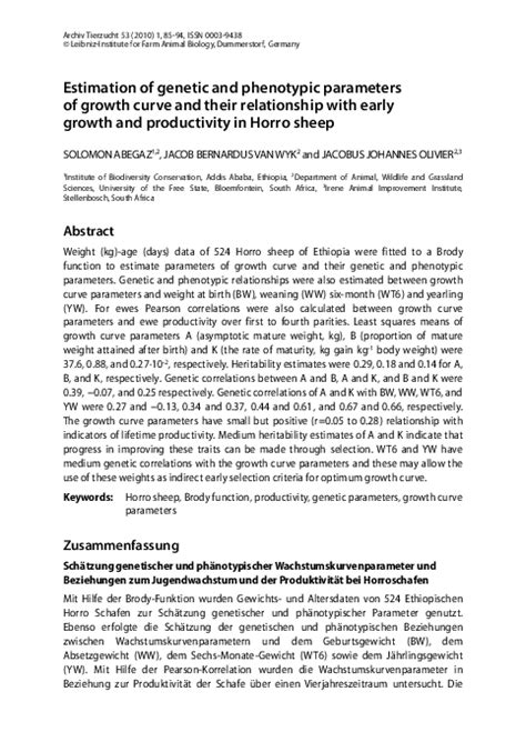 Pdf Estimation Of Genetic And Phenotypic Parameters Of Growth Curve